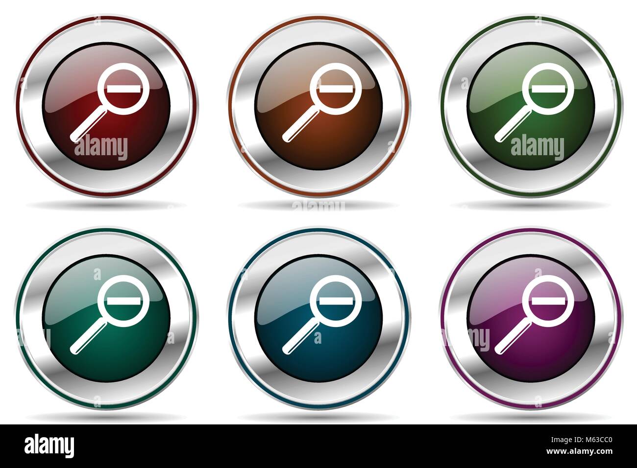 Lens vector icon set. Silver metallic chrome border icons for web ...