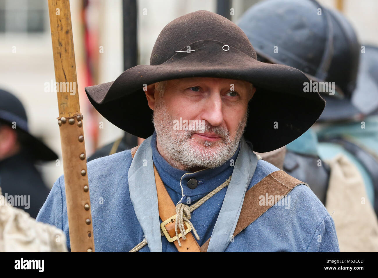 Members of King's Army of the English Civil War Society march as they ...