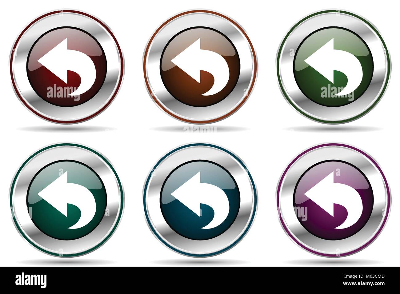 Back vector icon set. Silver metallic chrome border icons for web ...