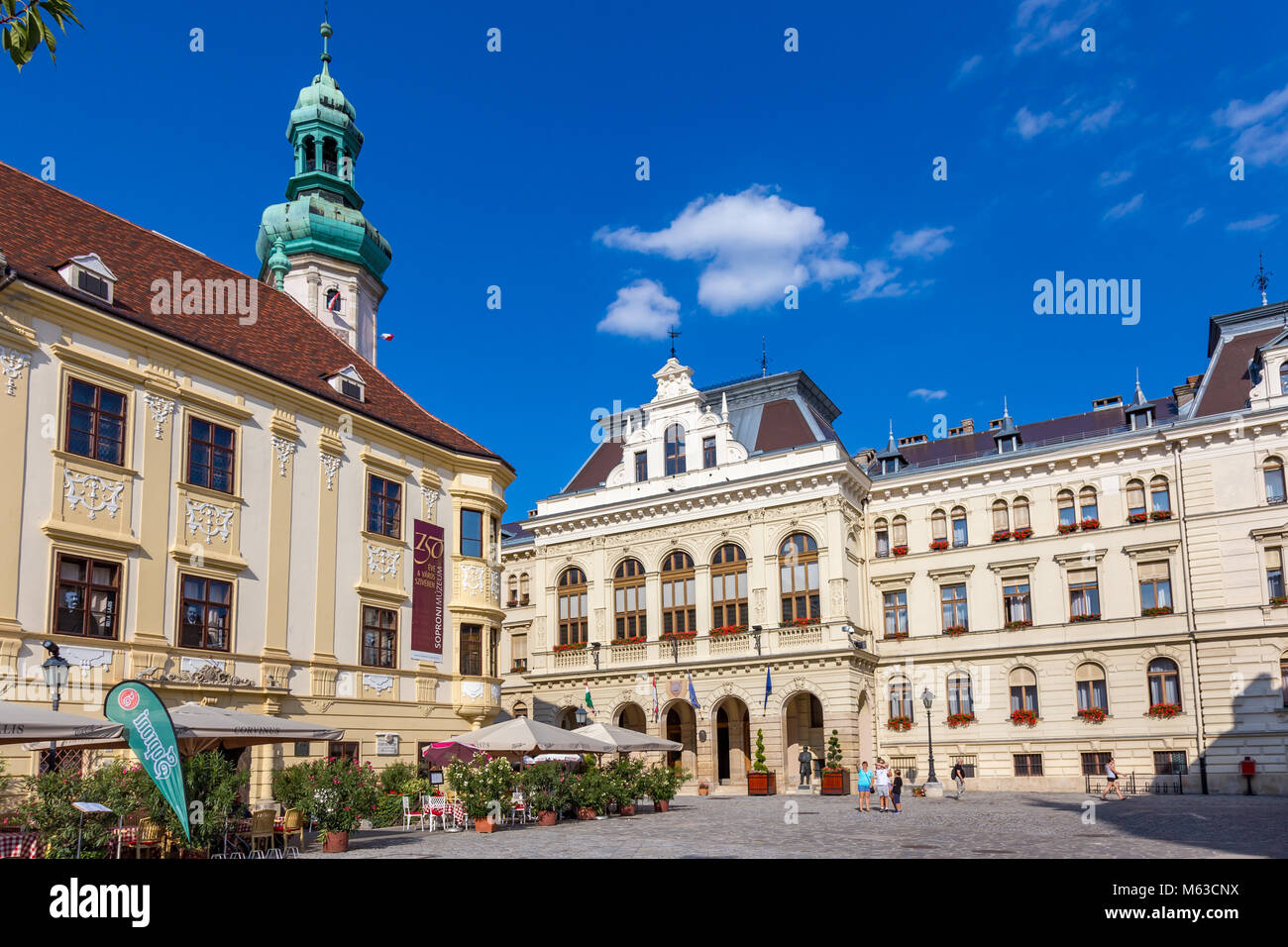Historical building in center of Sopron, Tower of Fire and City Hall of ...