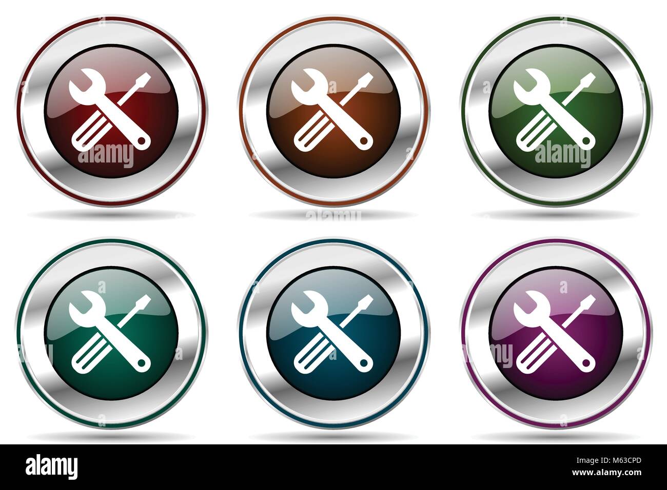 Tools vector icon set. Silver metallic chrome border icons for web ...
