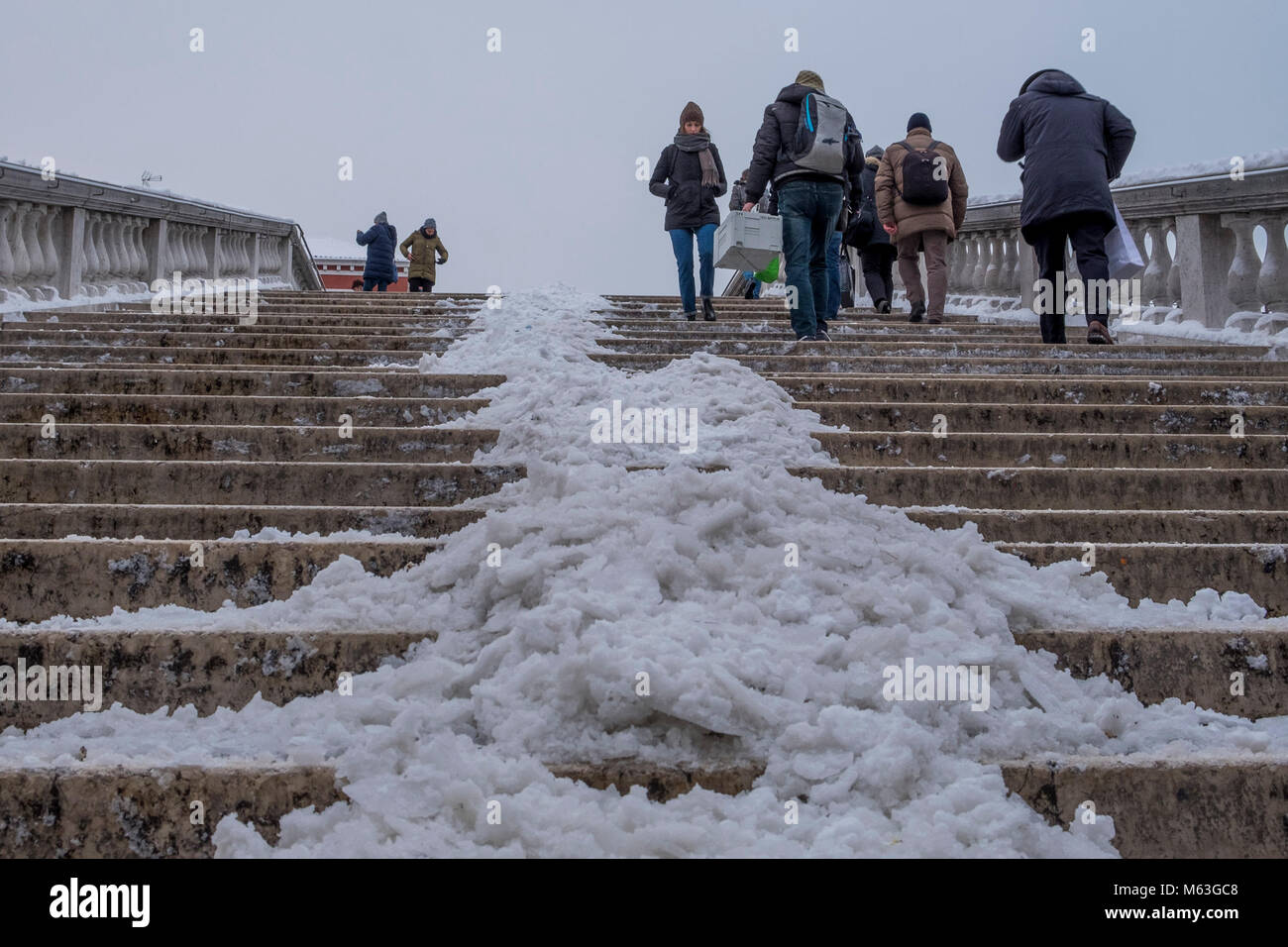 Venice, ITALY. 28 February, 2018. A general view of Venice covered in ...