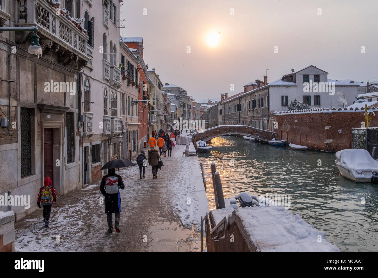 Venice, ITALY. 28 February, 2018. A general view of Venice covered in ...