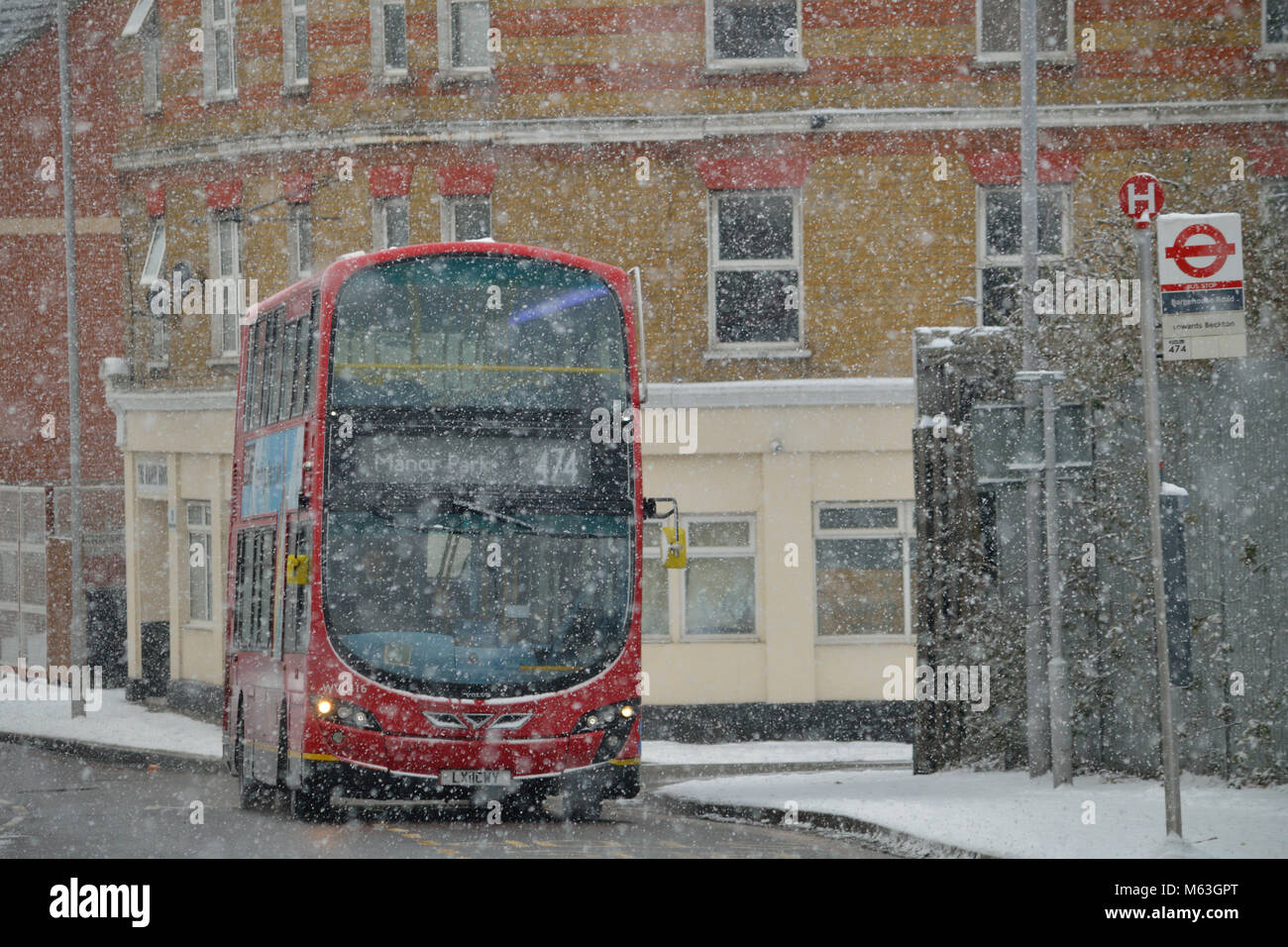 London, UK, 28th February 2018 Heavy snow in East London as a result of ...