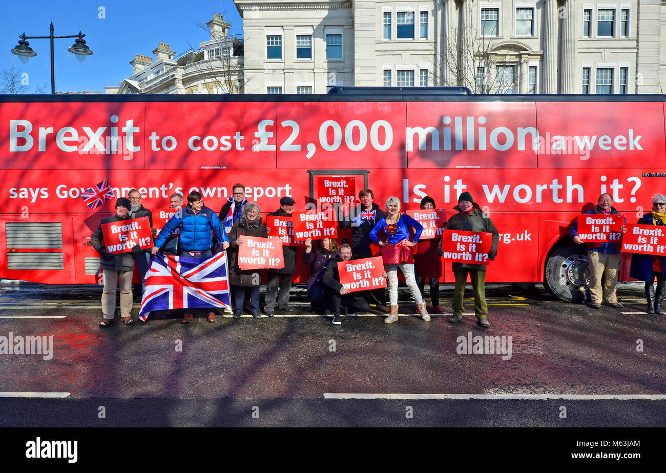 Maidstone, Kent. 28th Feb, 2018. The red 'Brexit Facts Bus' arrives in ...