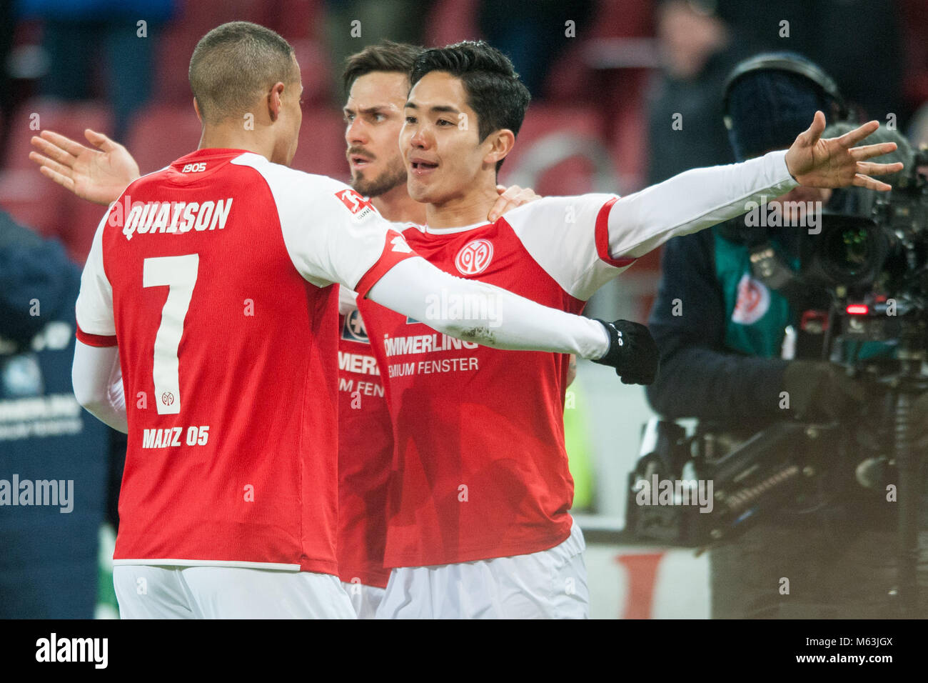 goalschuetze Yoshinori MUTO (re., MZ) jubelt with Robin QUAISON (MZ ...