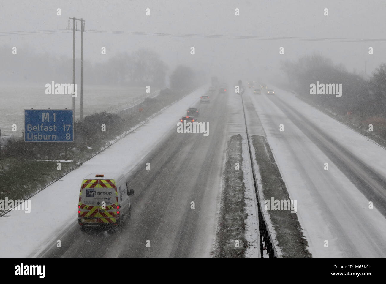 M1 Motorway, Northern, Ireland. 28th Feb, 2018. UK weather - Motorway ...