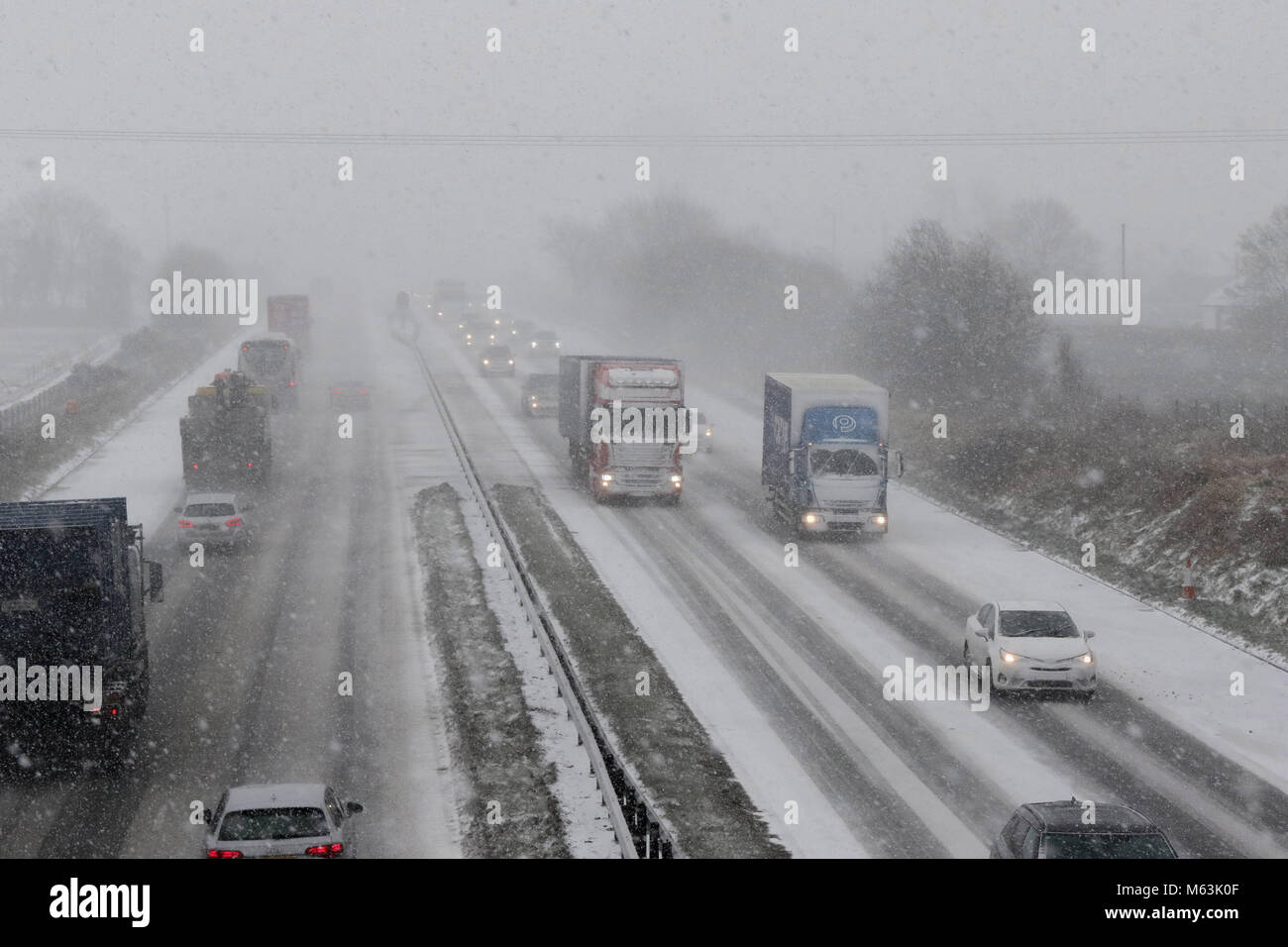 M1 Motorway, Northern, Ireland. 28th Feb, 2018. UK weather - Motorway ...