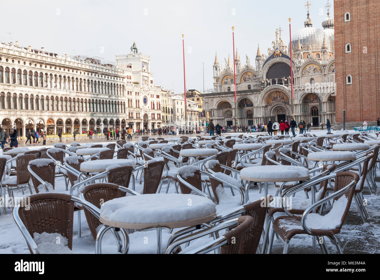 Venice, Veneto, Italy, 28th Fenbruary 2018. Rare snow in Venice caused ...