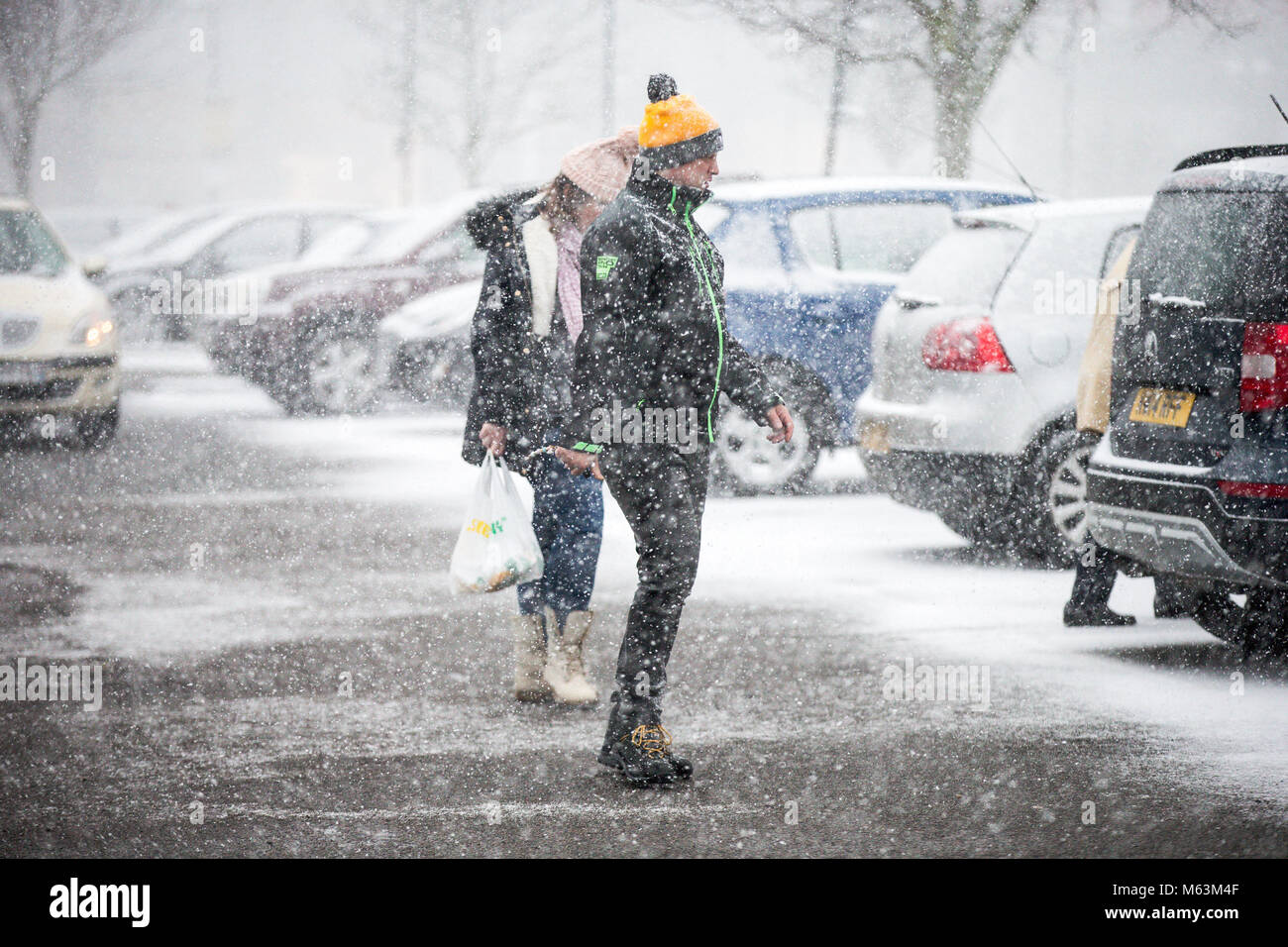 Cambridge,UK,Wednesday February 28th.Shoppers get caught in a blizzard ...
