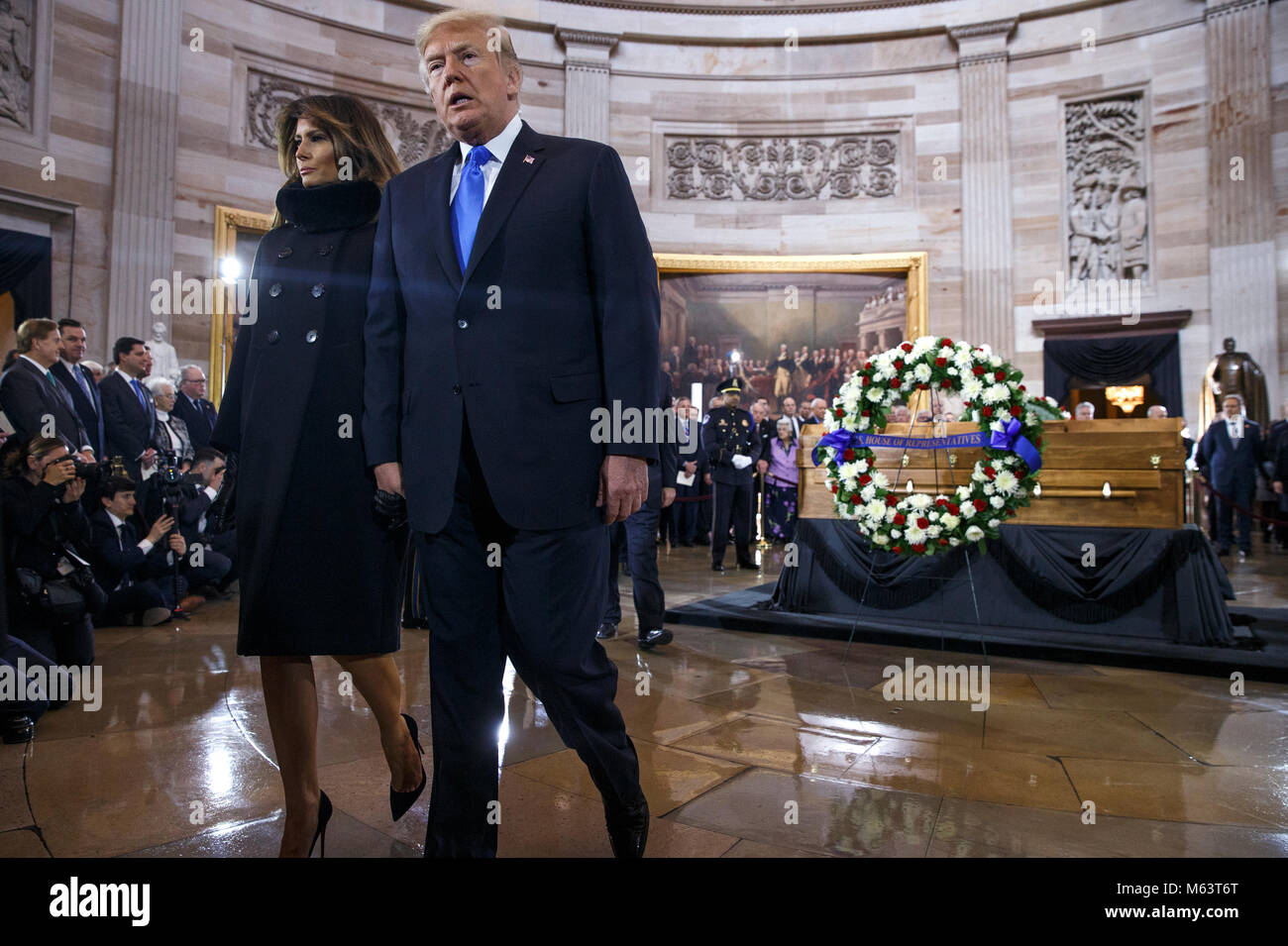 US President Donald J. Trump and First Lady Melania Trump walk out of ...