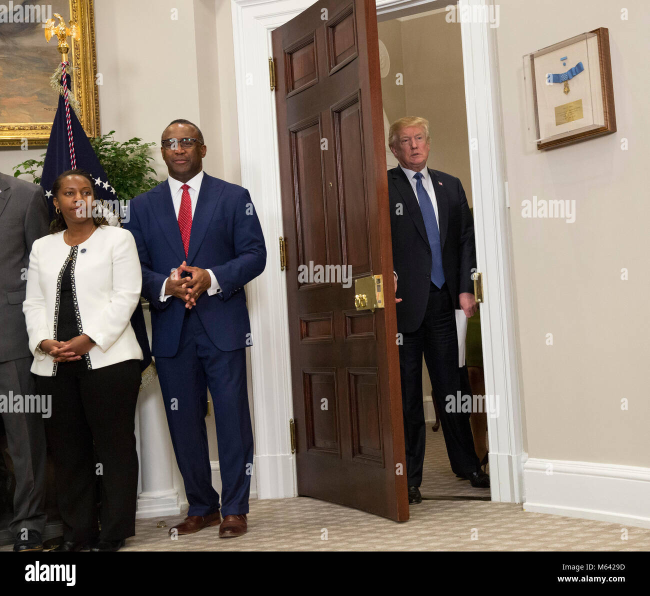 United States President Donald J. Trump arrives to introduce Johnny ...