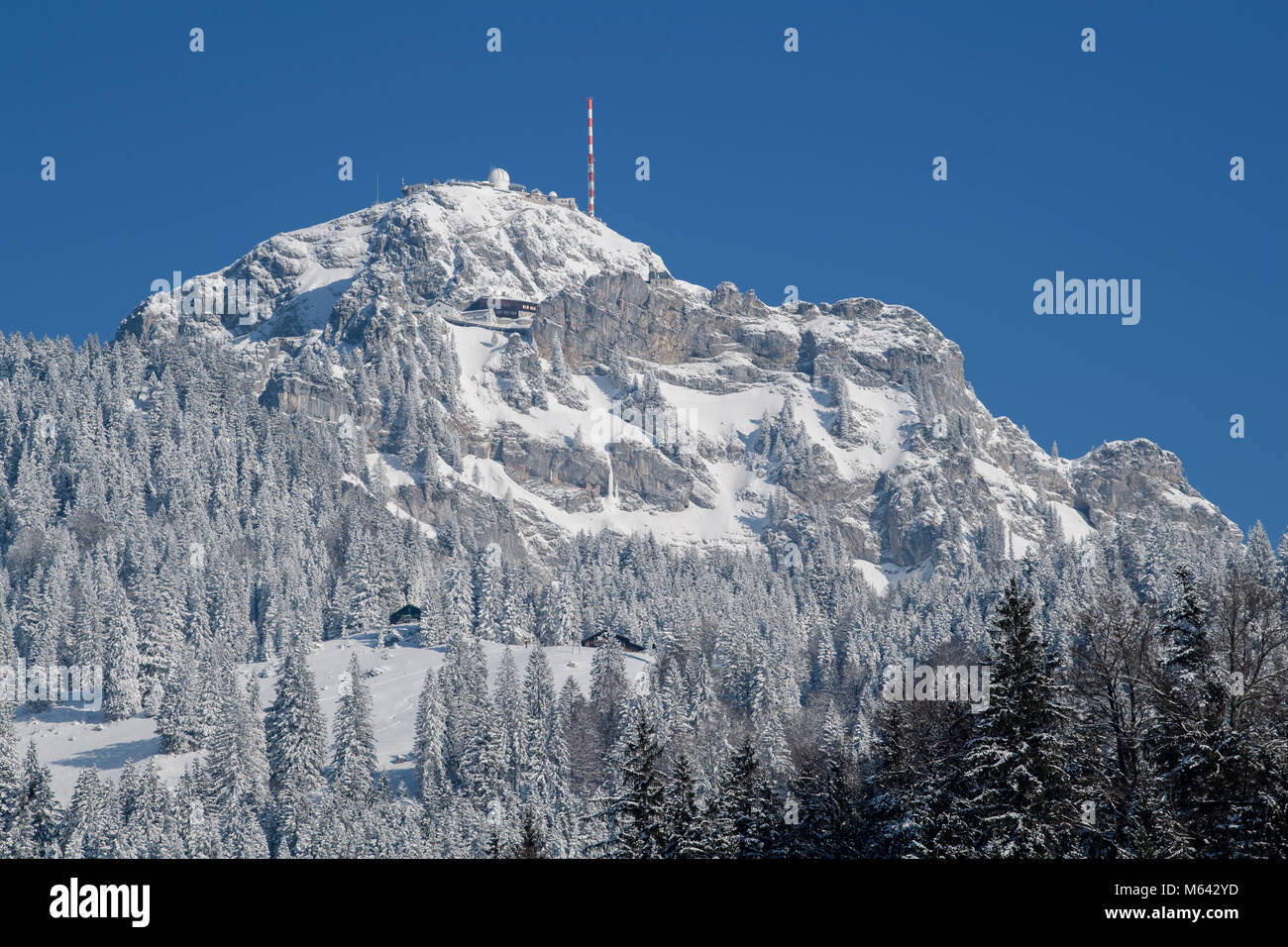The icy summit of the Wendelstein peak photographed under temperatures ...