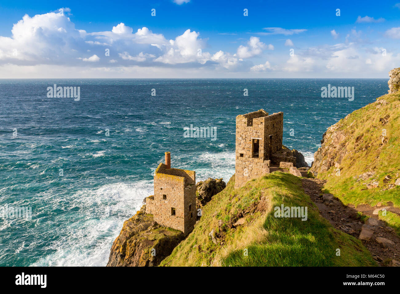 The ruins of the engine house of the Crowns tin mine at Botallack is ...