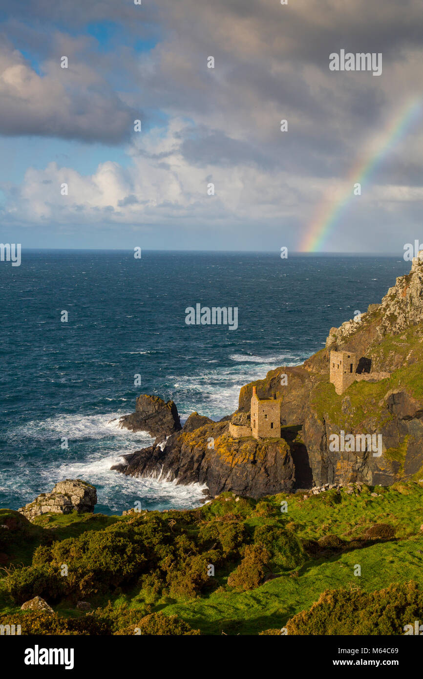 The ruins of the engine house of the Crowns tin mine at Botallack is ...