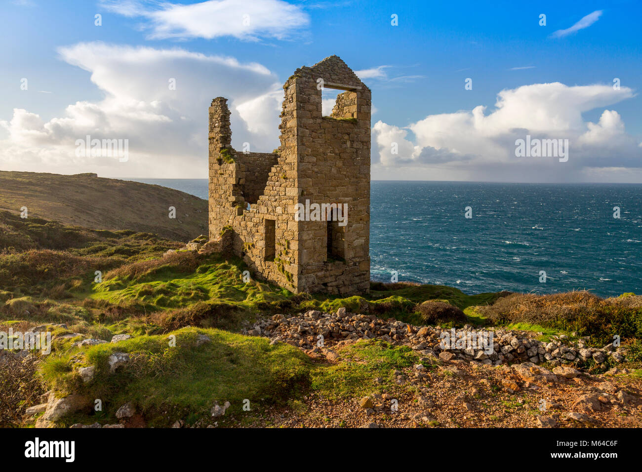 The ruins of the engine house at Wheal Edward tin mine at Botallack is ...