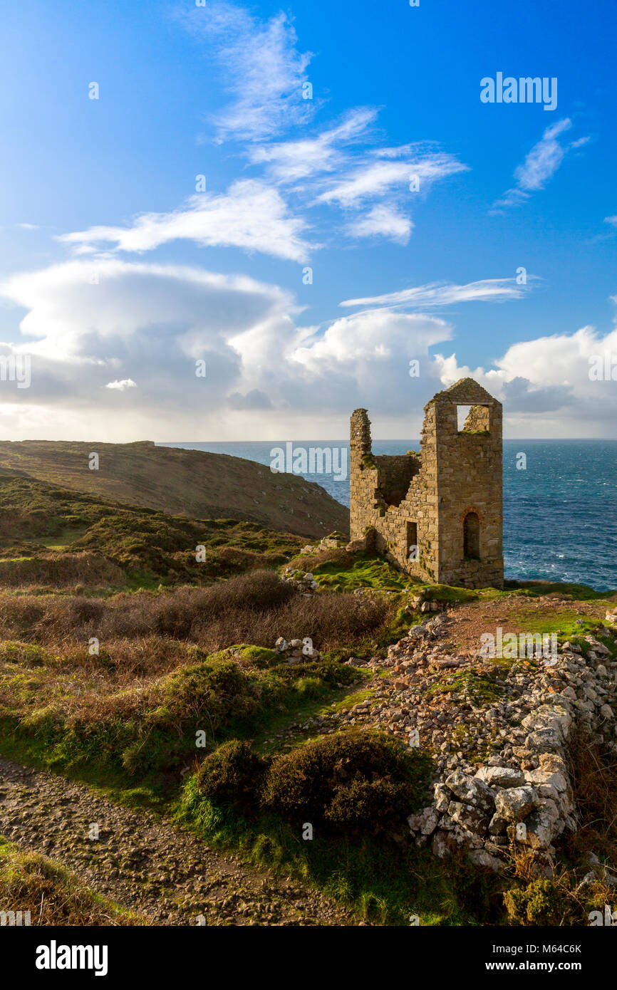The ruins of the engine house at Wheal Edward tin mine at Botallack is ...