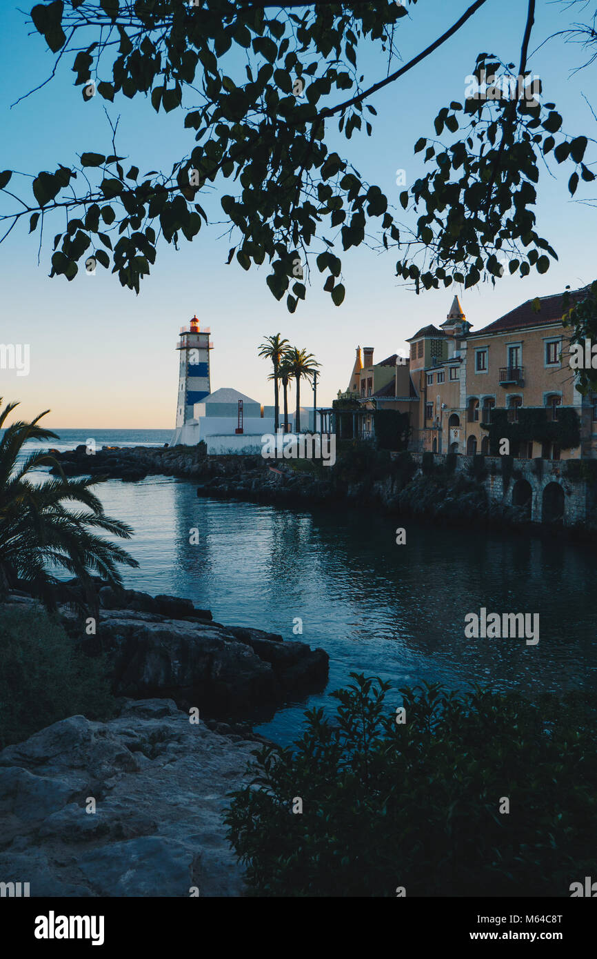 Cascais, Portugal, Santa Marta Lighthouse and museum after sunset Stock ...