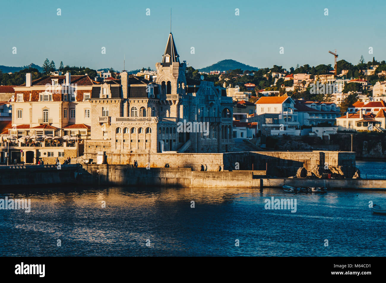 View of the beautiful town of Cascais, Portugal at sunset Stock Photo ...