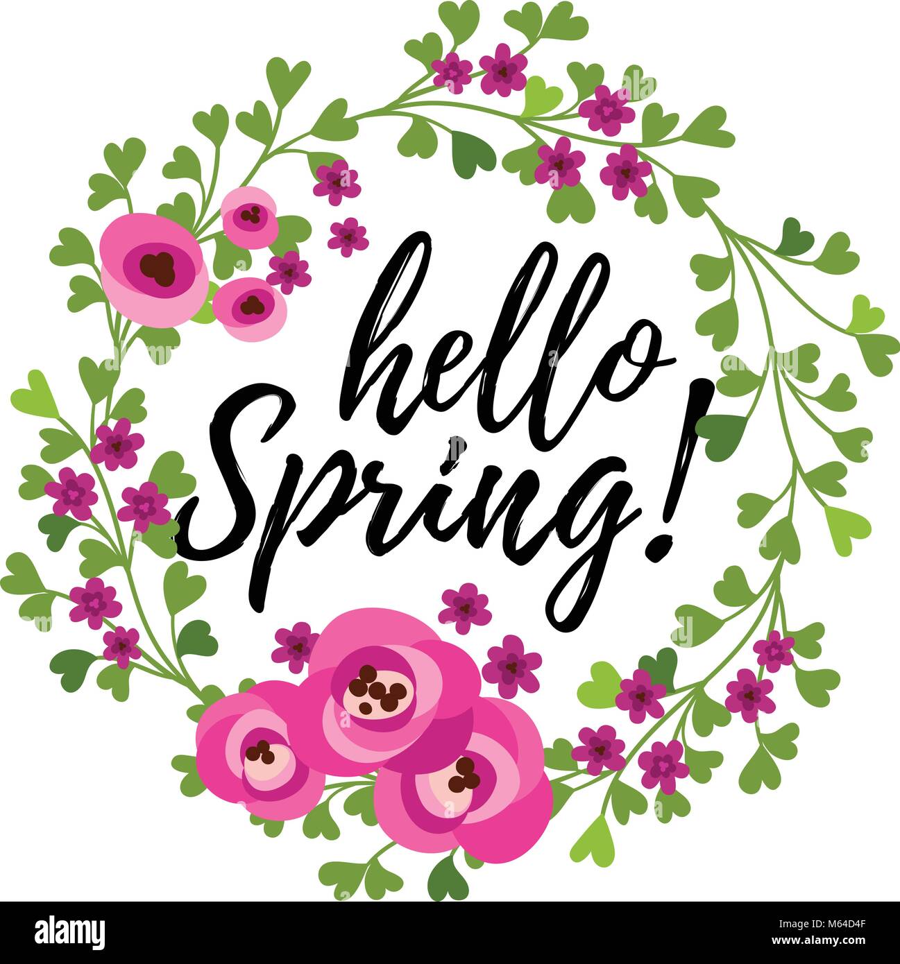 Vector illustration, floral card with Hello Spring text Stock Vector ...