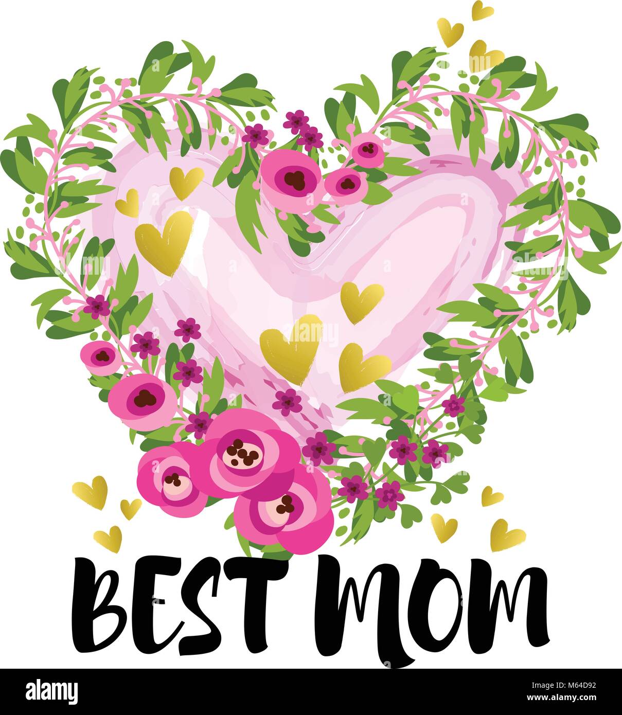 Vector illustration, Best Mom text. Mother's day card design Stock ...