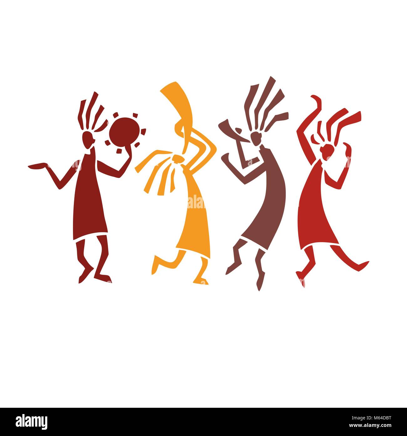 Stylized musicians Dancing figures. Primitive art. Vector illustration ...