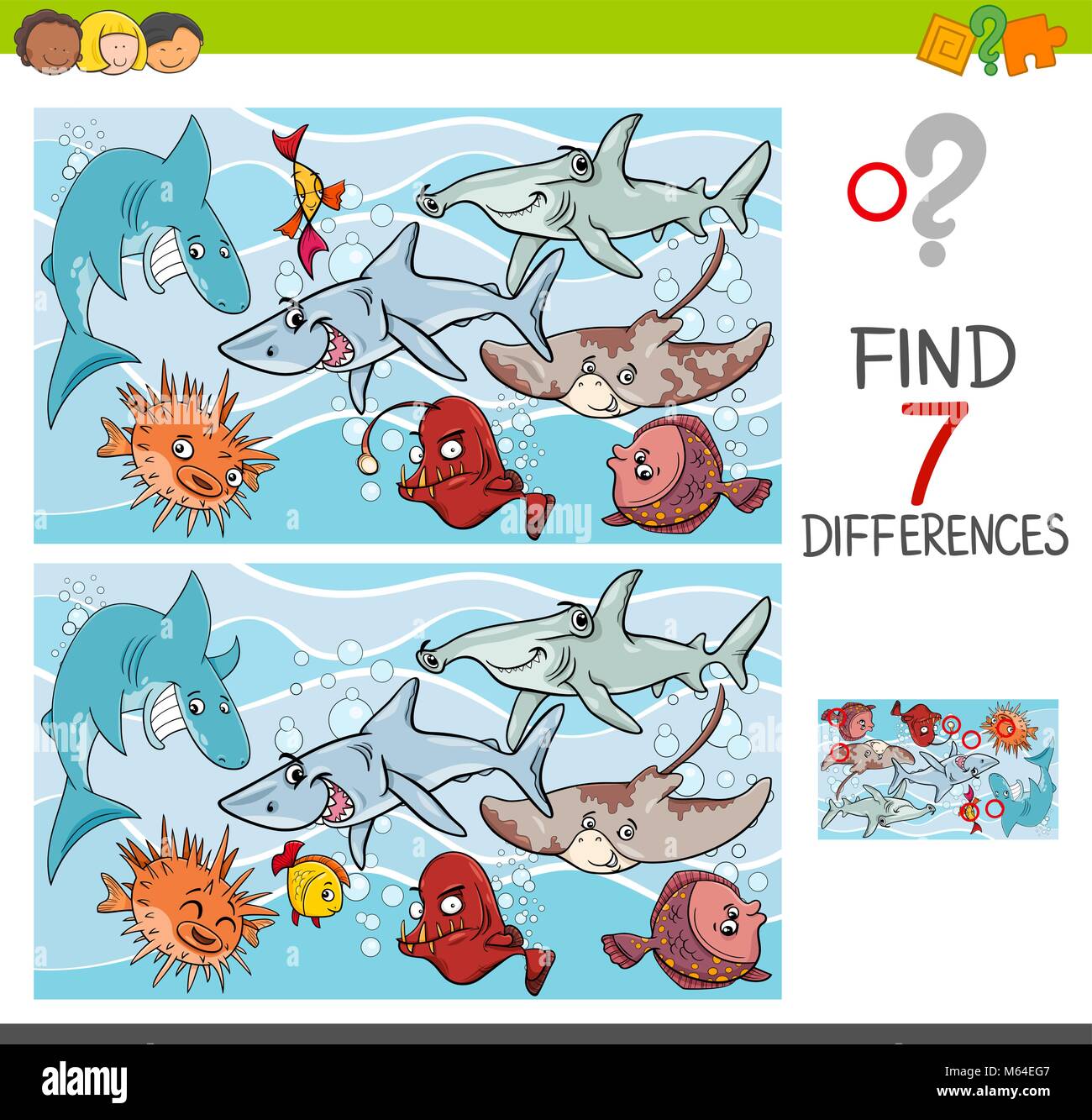 Cartoon Illustration of Finding Seven Differences Between Pictures ...