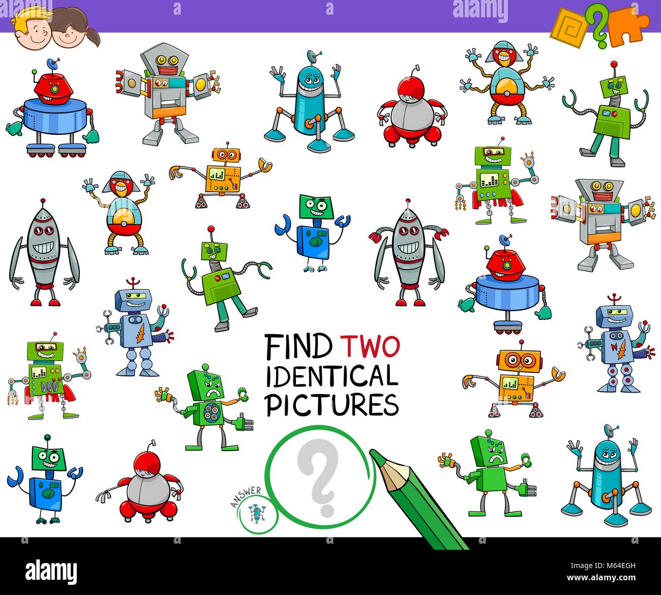Cartoon Illustration of Finding Two Identical Pictures Educational ...