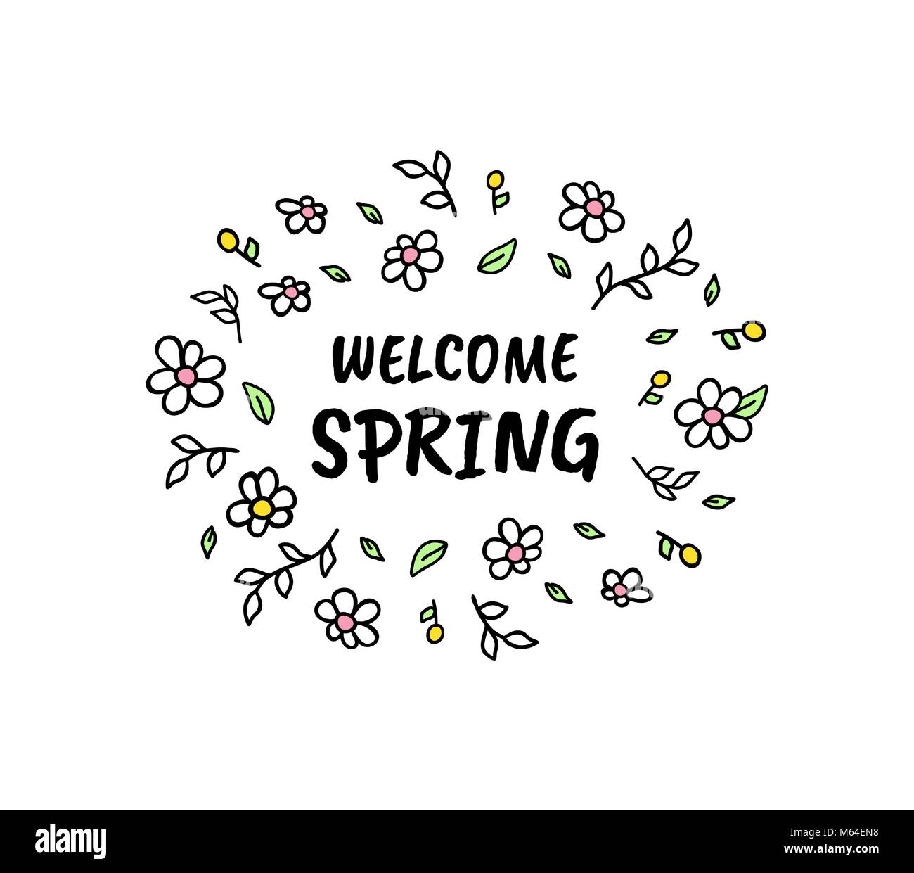 Hello spring Vector cartoon sketch illustration Stock Vector Image ...