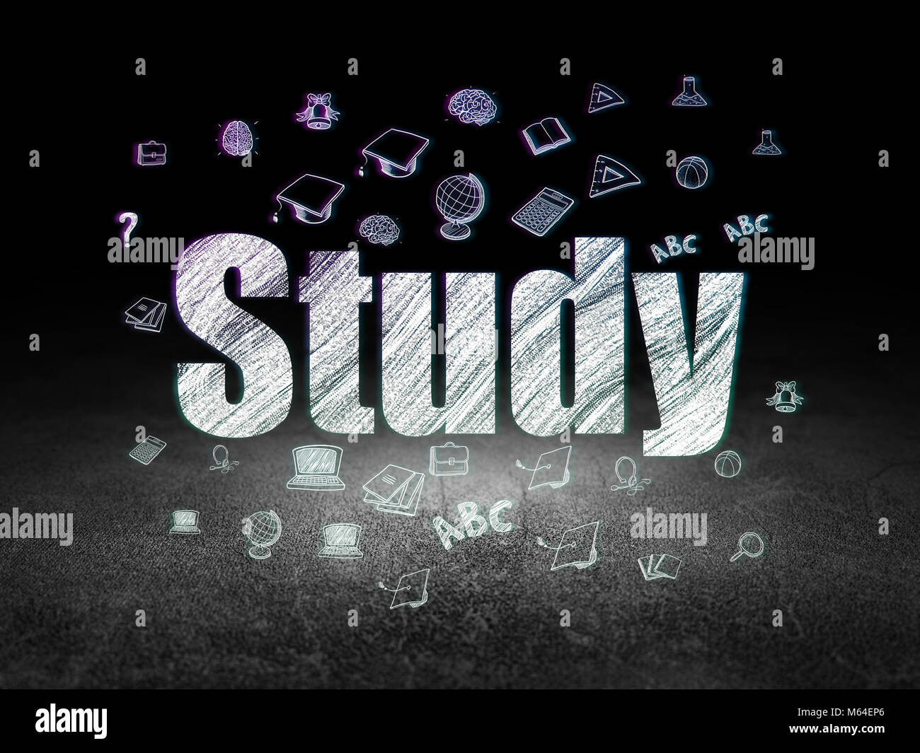 Education concept: Study in grunge dark room Stock Photo - Alamy