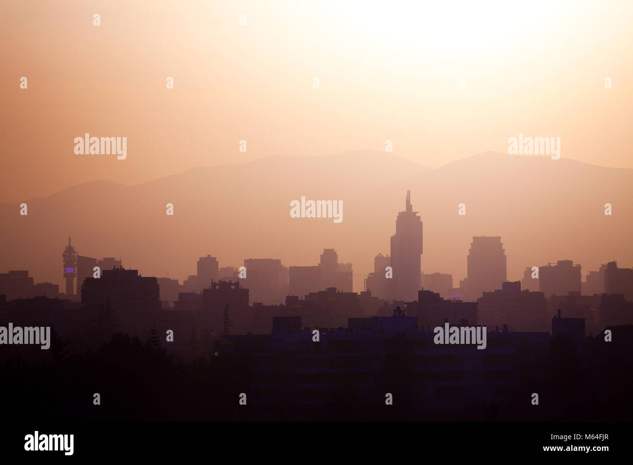 Skyline of downtown Santiago de Chile at sunset Stock Photo - Alamy