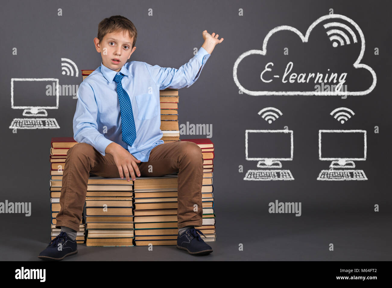 Education concept. The young engineer demonstrates the principle of ...