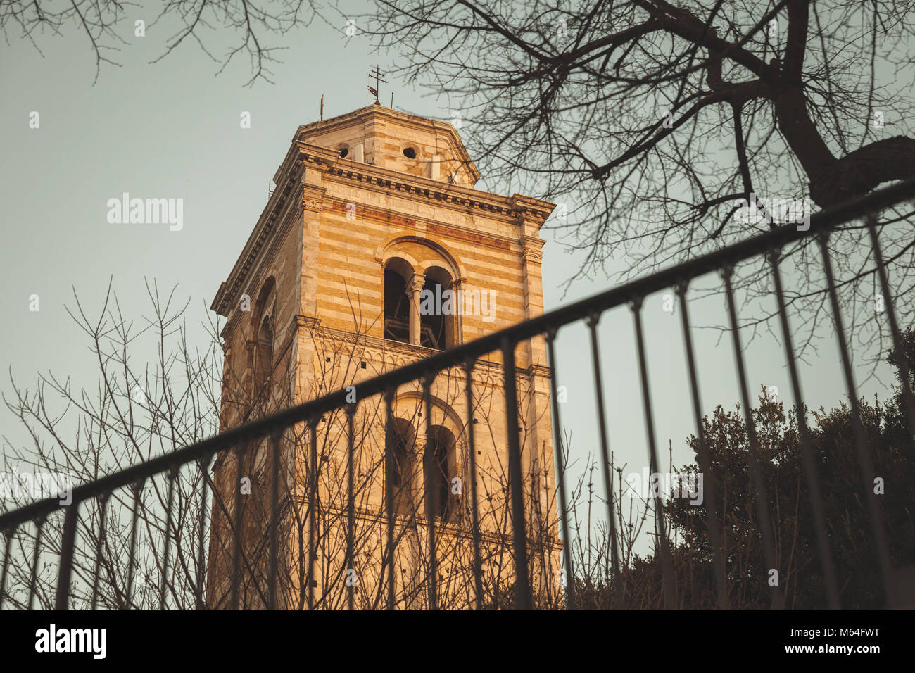 Fermo Cathedral bell tower. Ancient Roman Catholic cathedral in Fermo ...