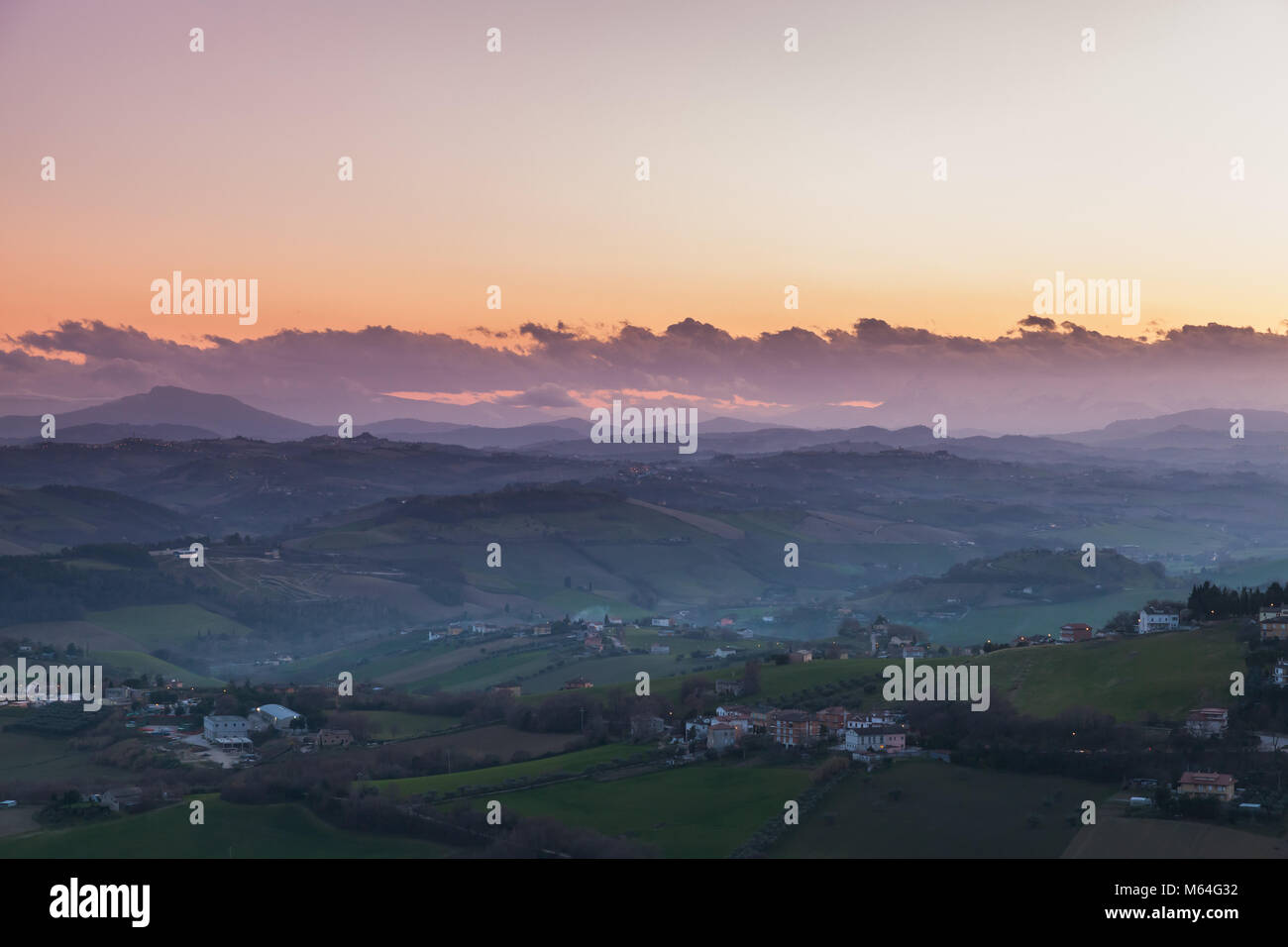 Sunrise in small village hills hi-res stock photography and images - Alamy