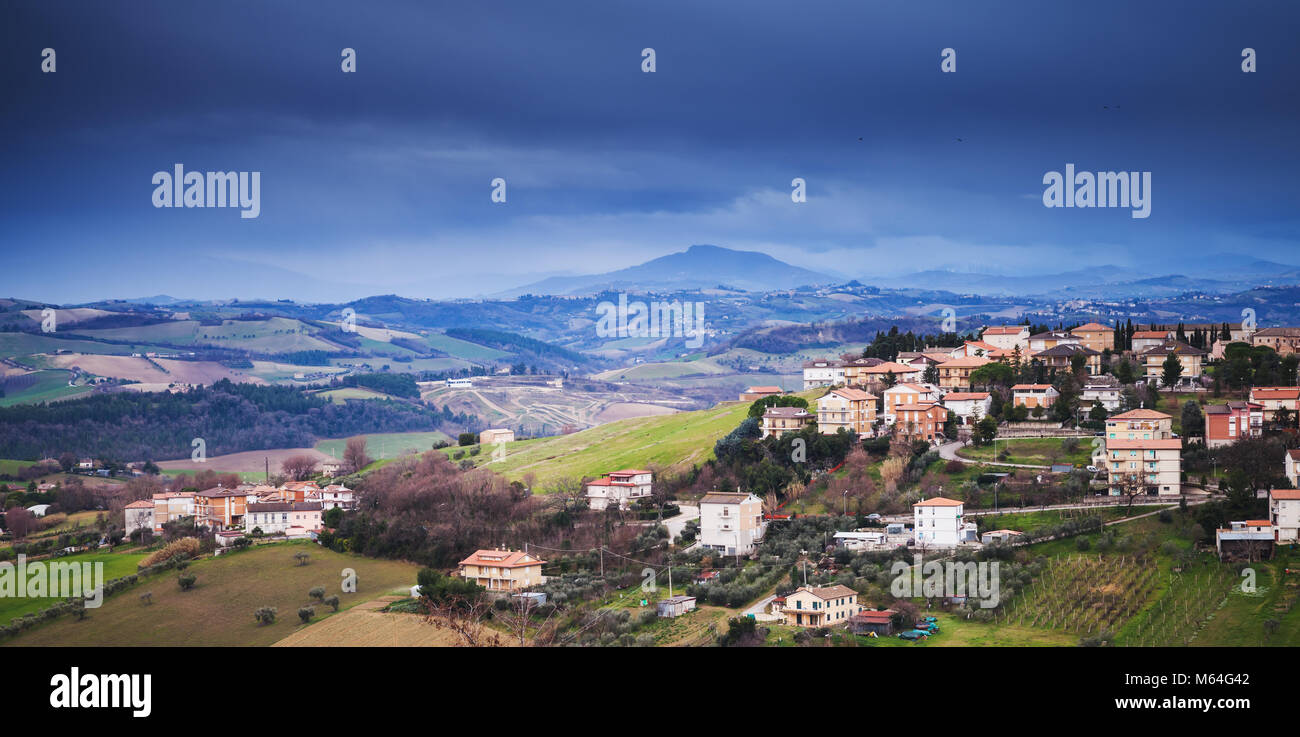 Italian countryside, panoramic landscape. Province of Fermo, Italy ...