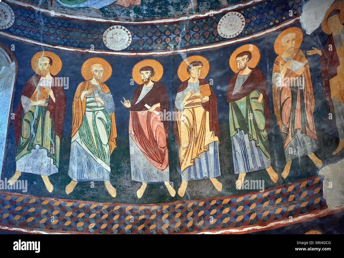 Interior Byzantine Romanesque style Christian frescoes, Santissima ...