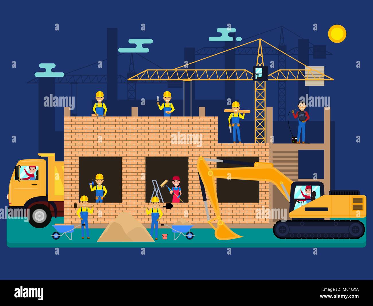 Construction Site Cartoon 620 Construction Machinery Cartoon Stock