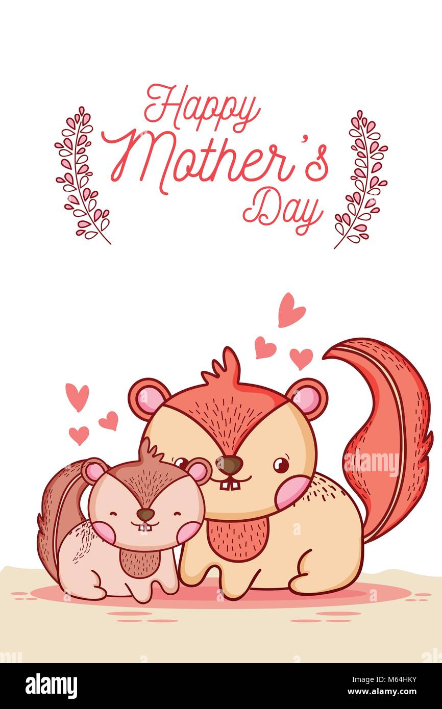 Happy mothers day card with cute animals cartoons Stock Vector Image ...