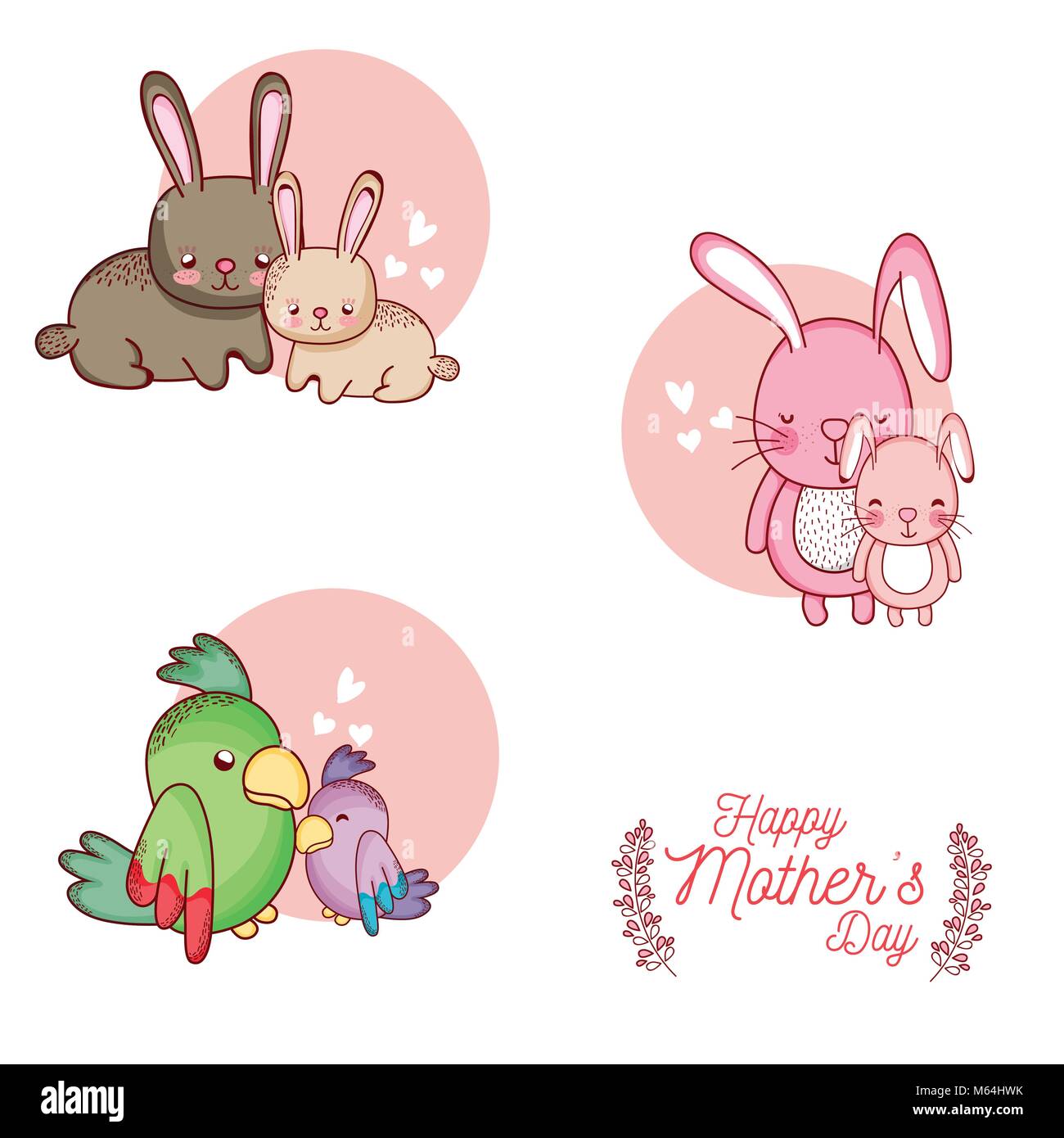 Happy mothers day card with cute animals cartoons Stock Vector Image ...