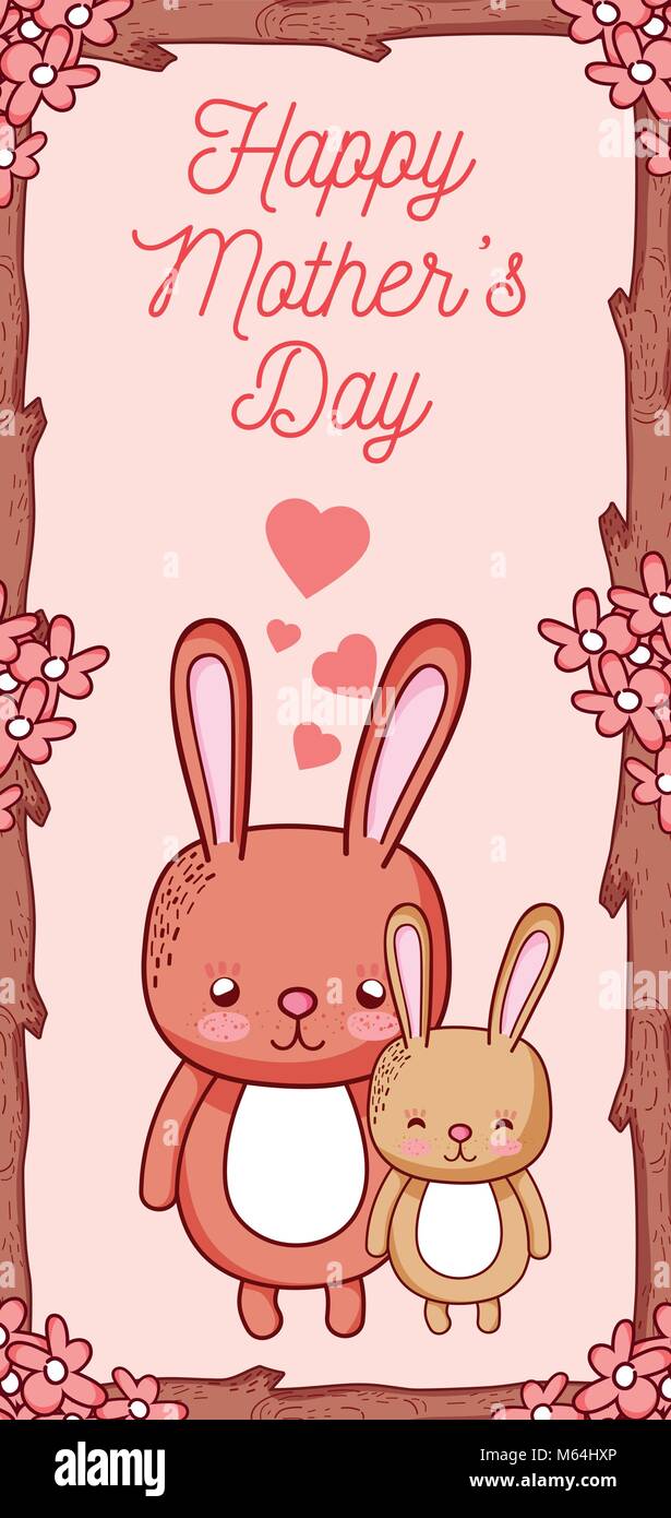 Happy mothers day card with cute animals cartoons Stock Vector Image ...