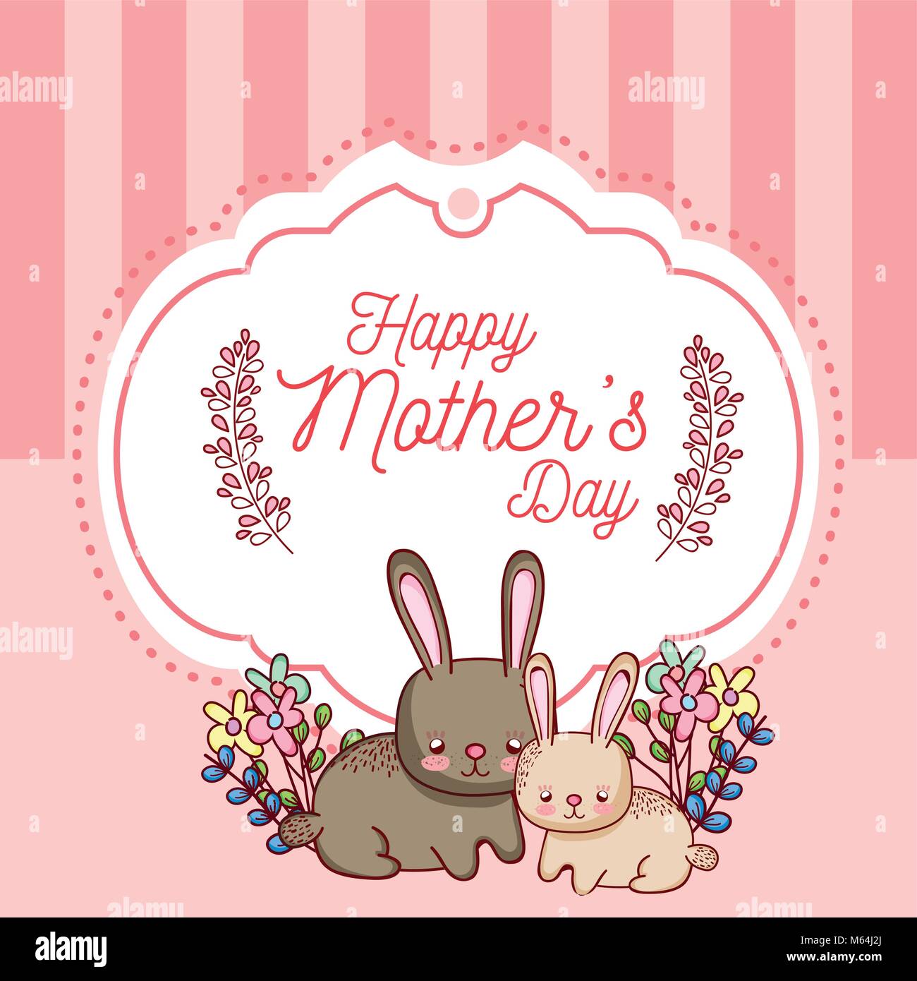 Happy mothers day card with cute rabbits cartoons Stock Vector Image ...