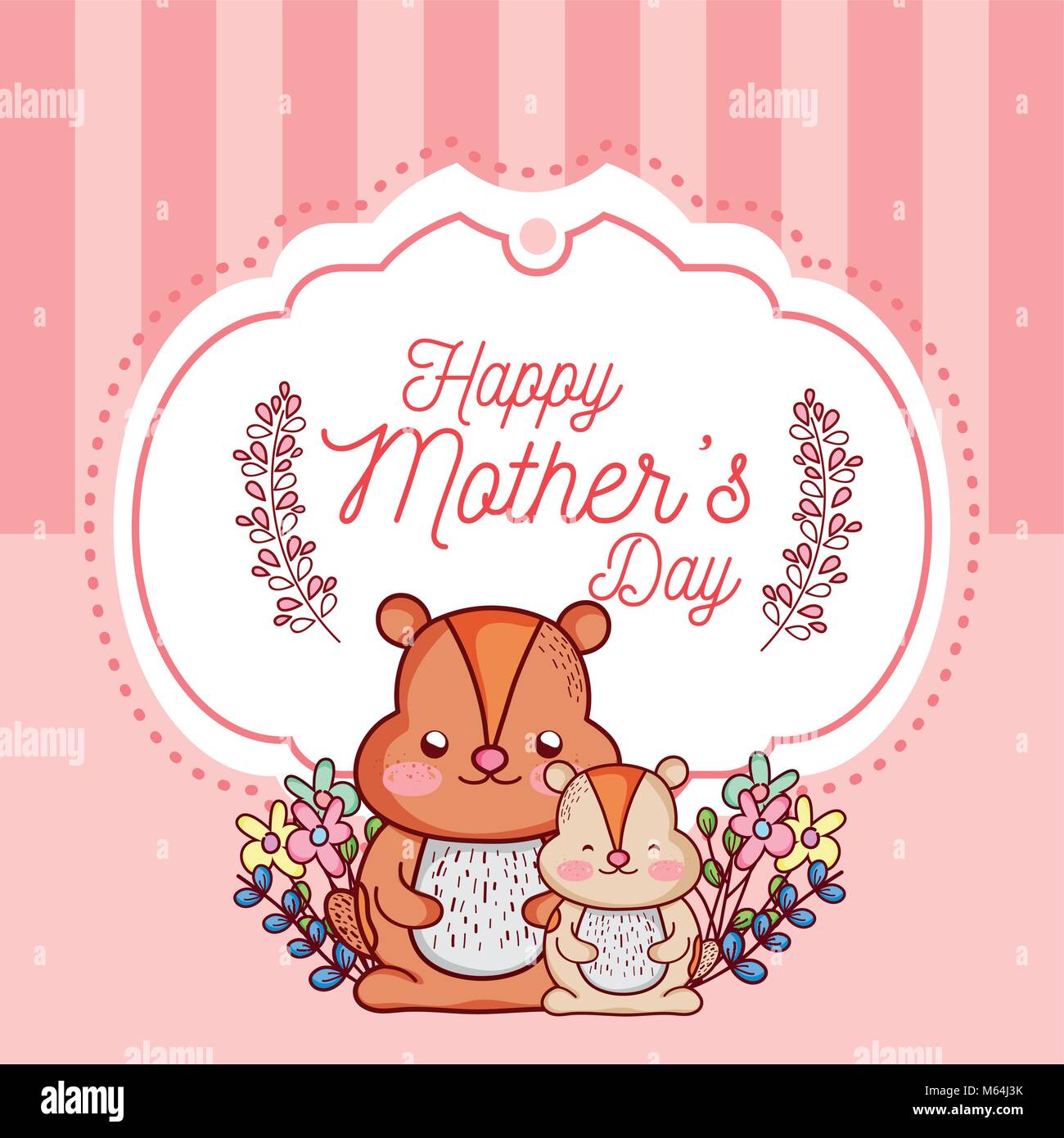 Happy mothers day card with cute animals cartoons Stock Vector Image ...