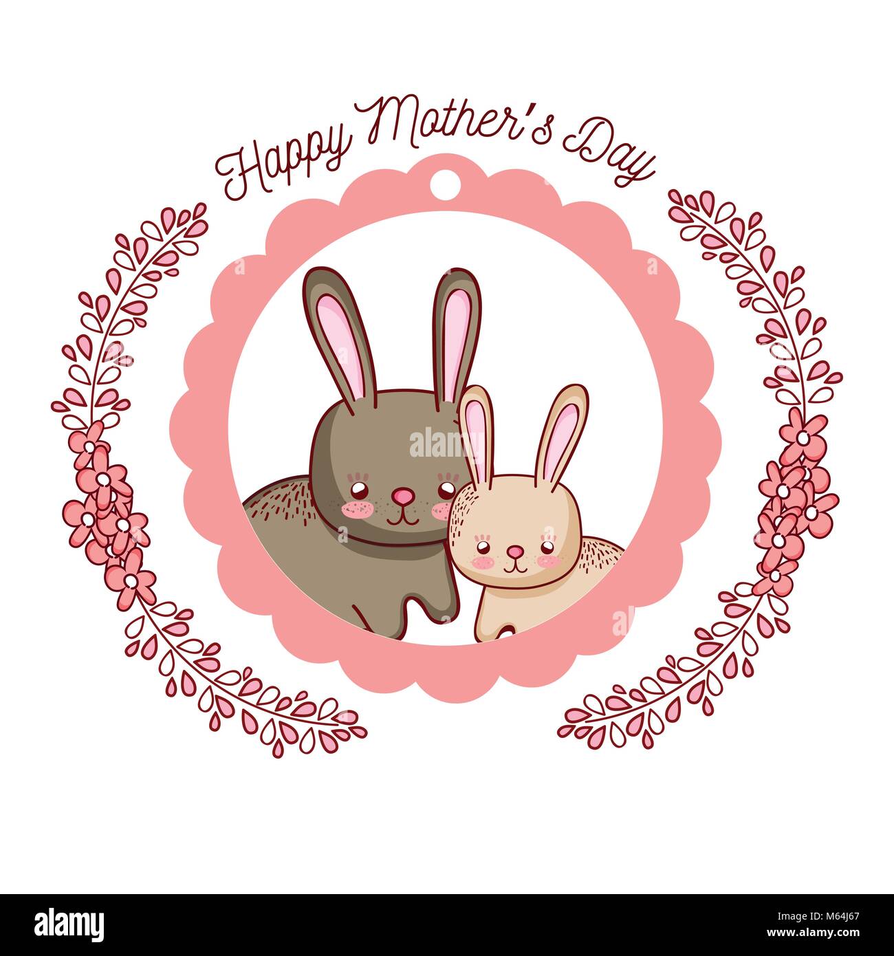 Happy mothers day card with cute rabbits cartoons Stock Vector Image ...