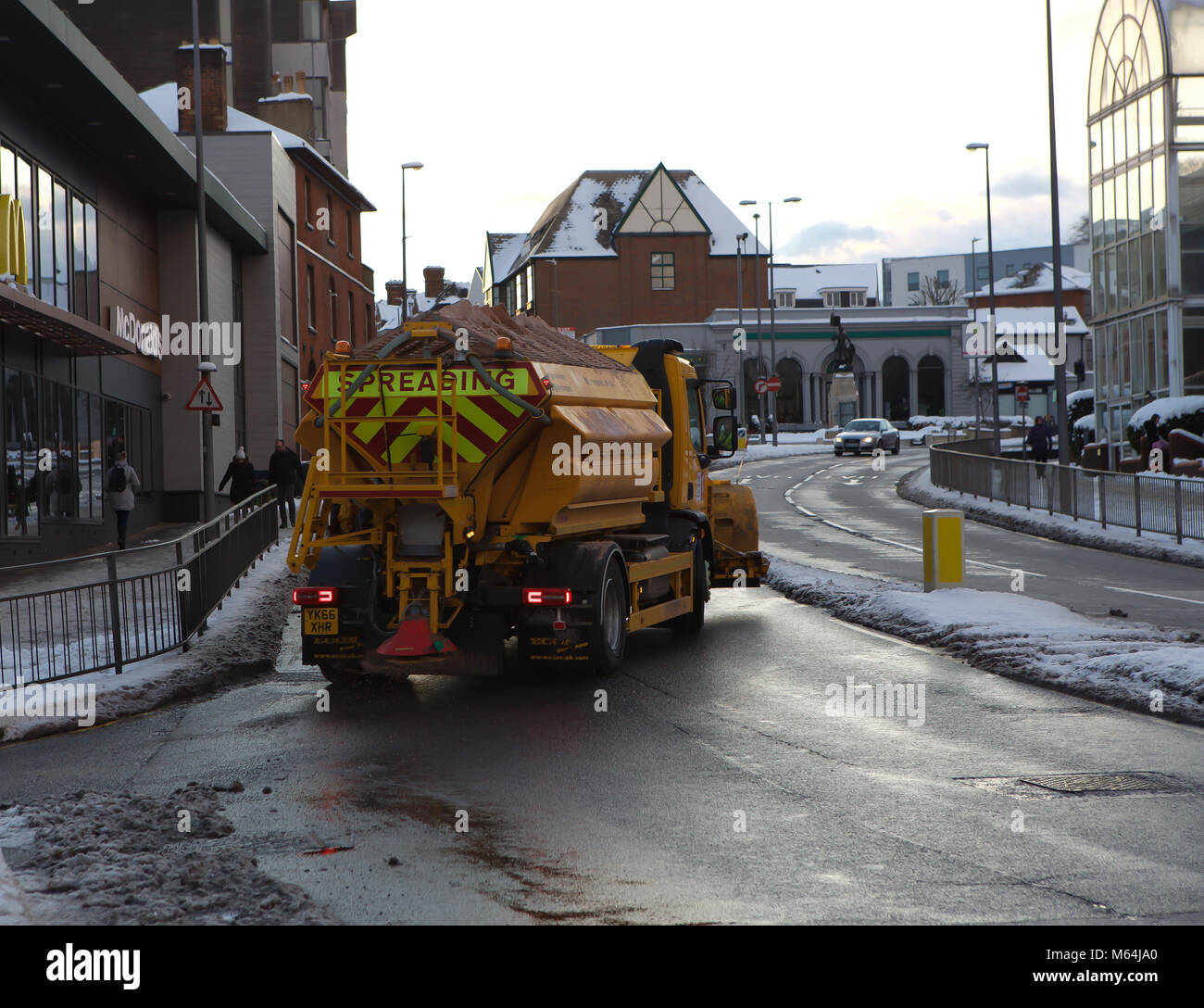 Snow gritter at work in Maidstone Kent Stock Photo - Alamy