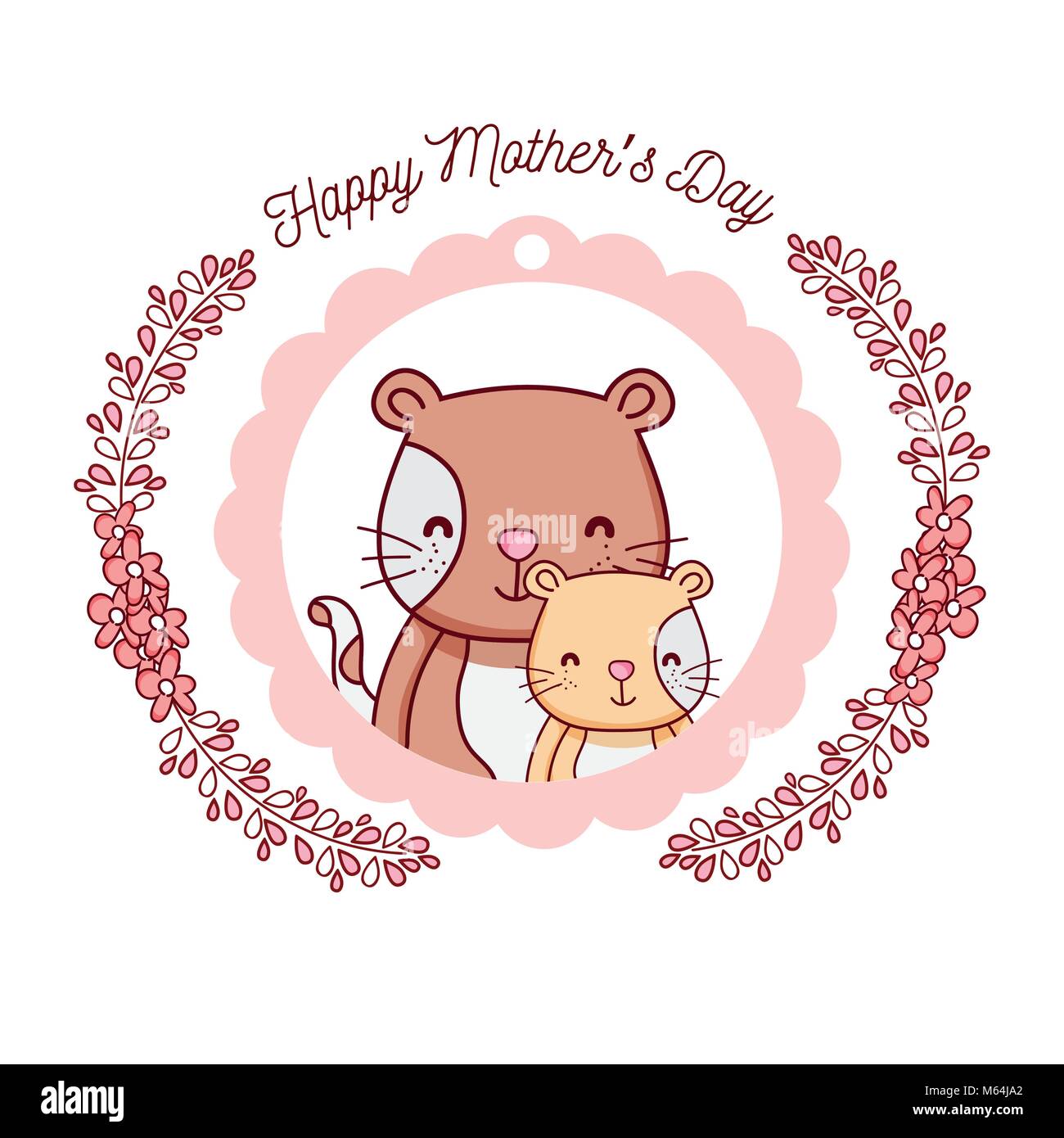 Happy mothers day card with cute animals cartoons Stock Vector Image ...