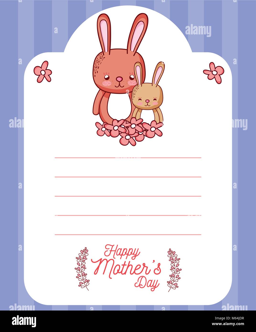 Happy mothers day card with cute rabbits cartoons Stock Vector Image ...