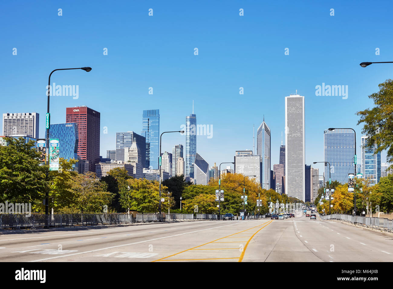Chicago, USA - October 14, 2016: Empty street in Chicago downtown with ...