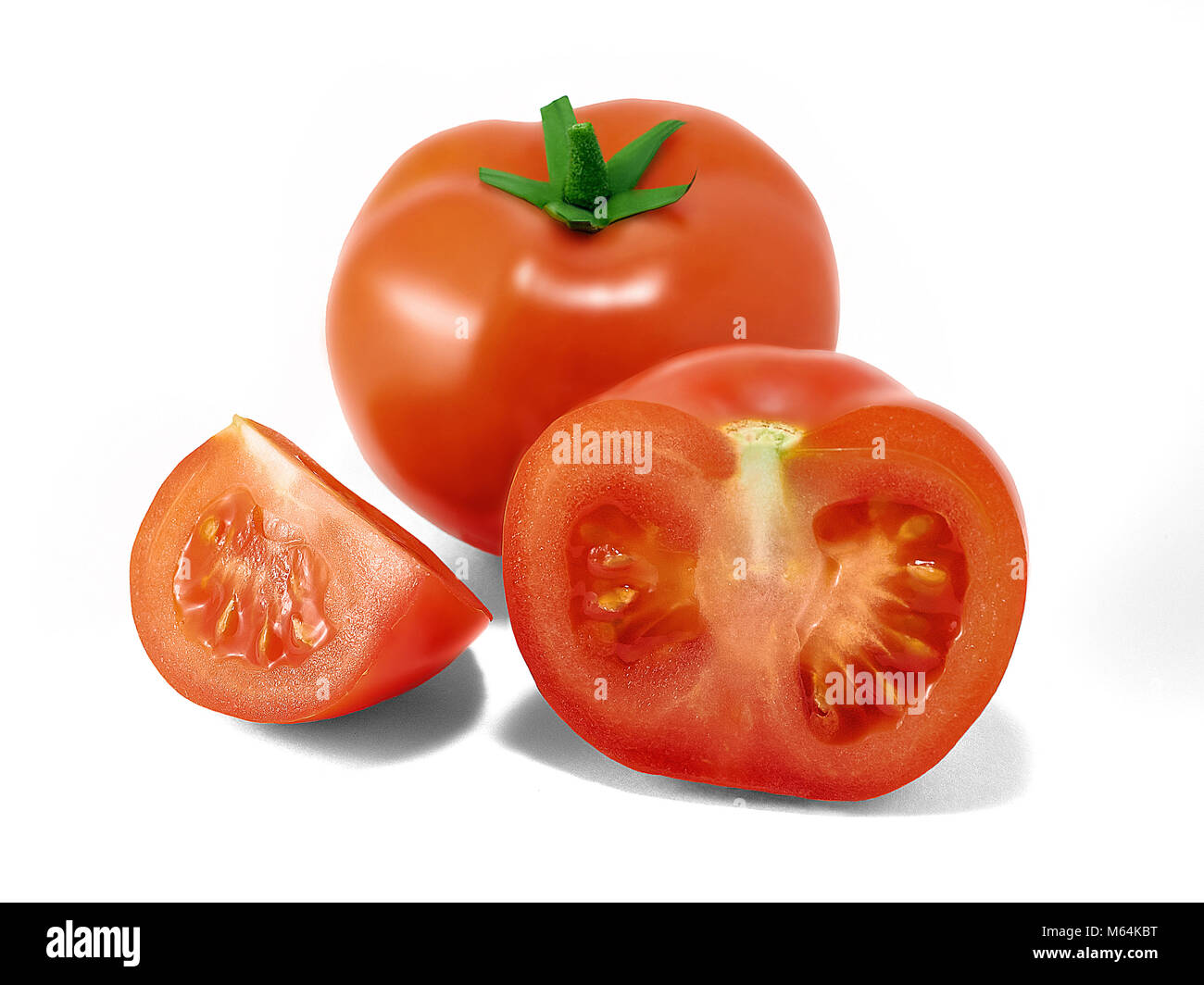 Fresh tomatoes isolated One large ripe tomato and half of tomato ...