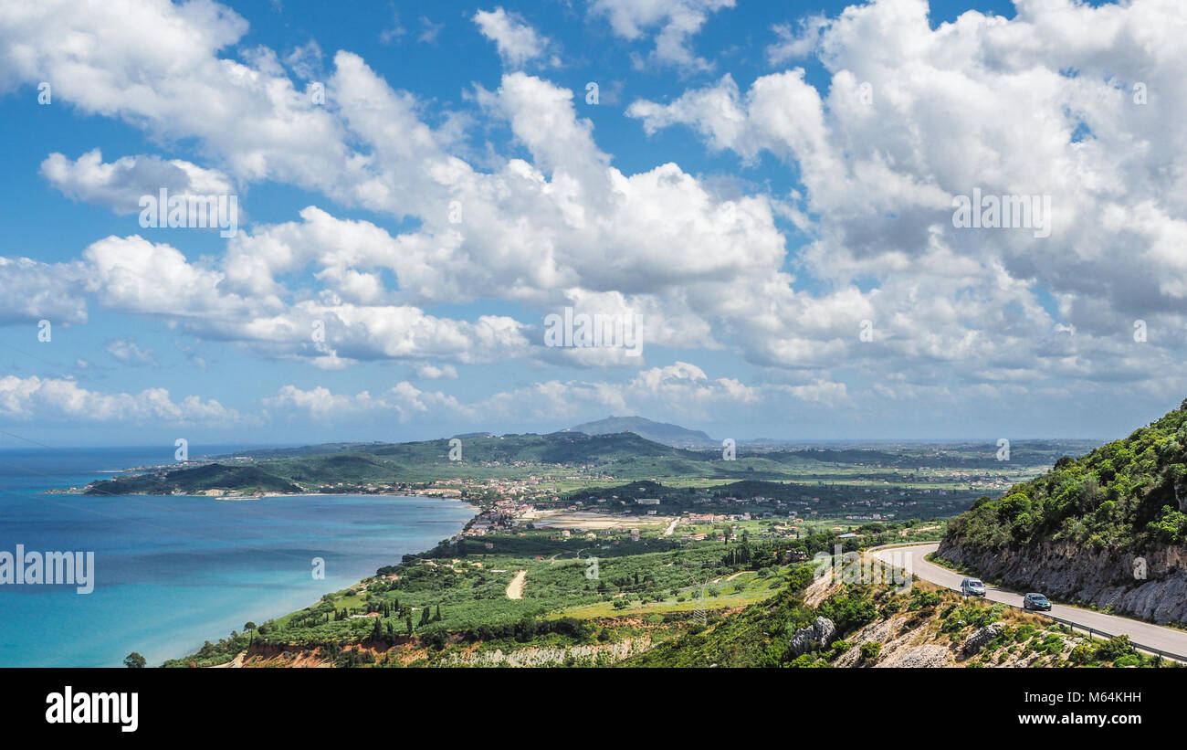 Zakynthos island panorama. View over beach and Zante town in the ...
