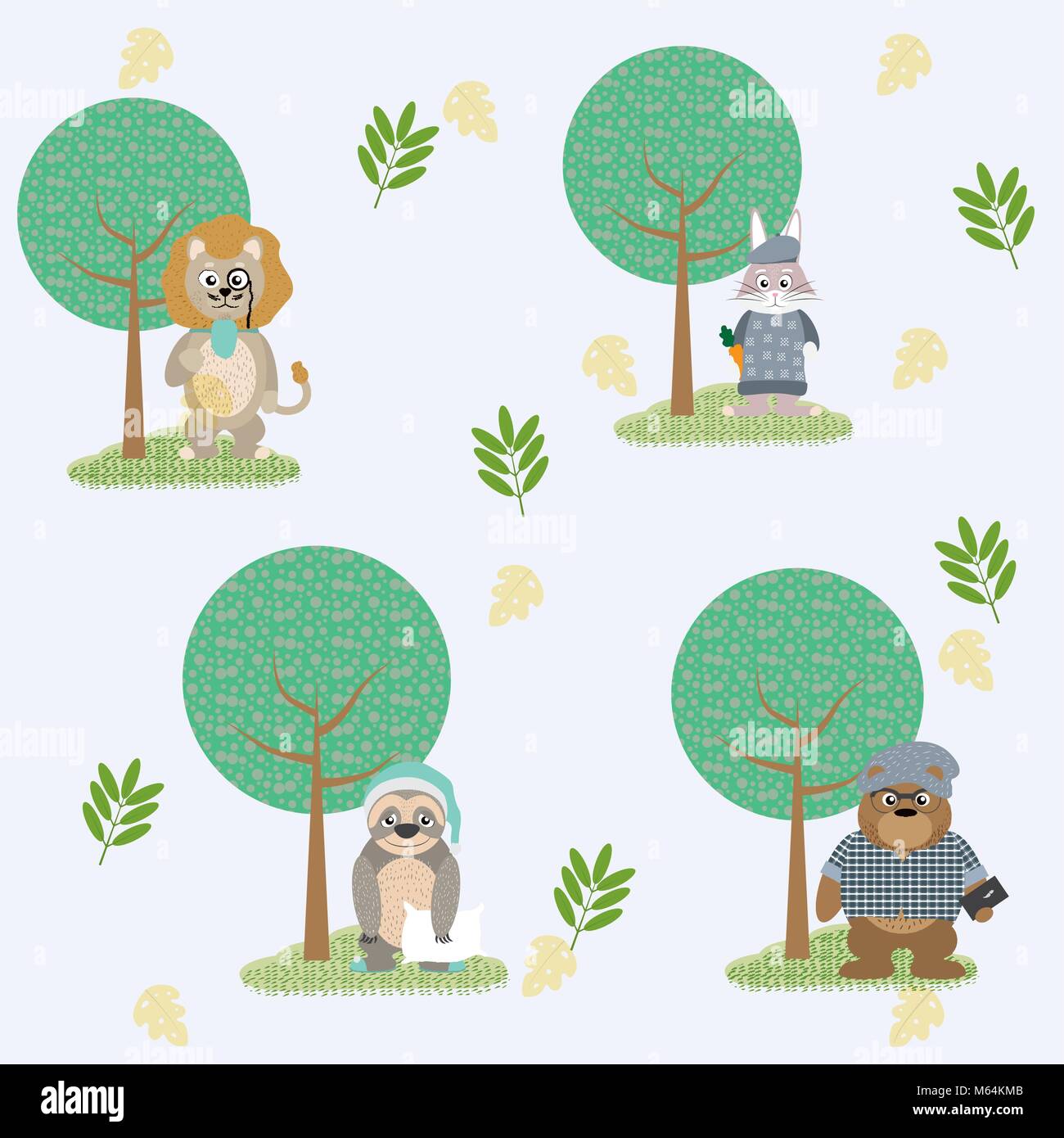 Cute animals under trees Stock Vector Image & Art - Alamy